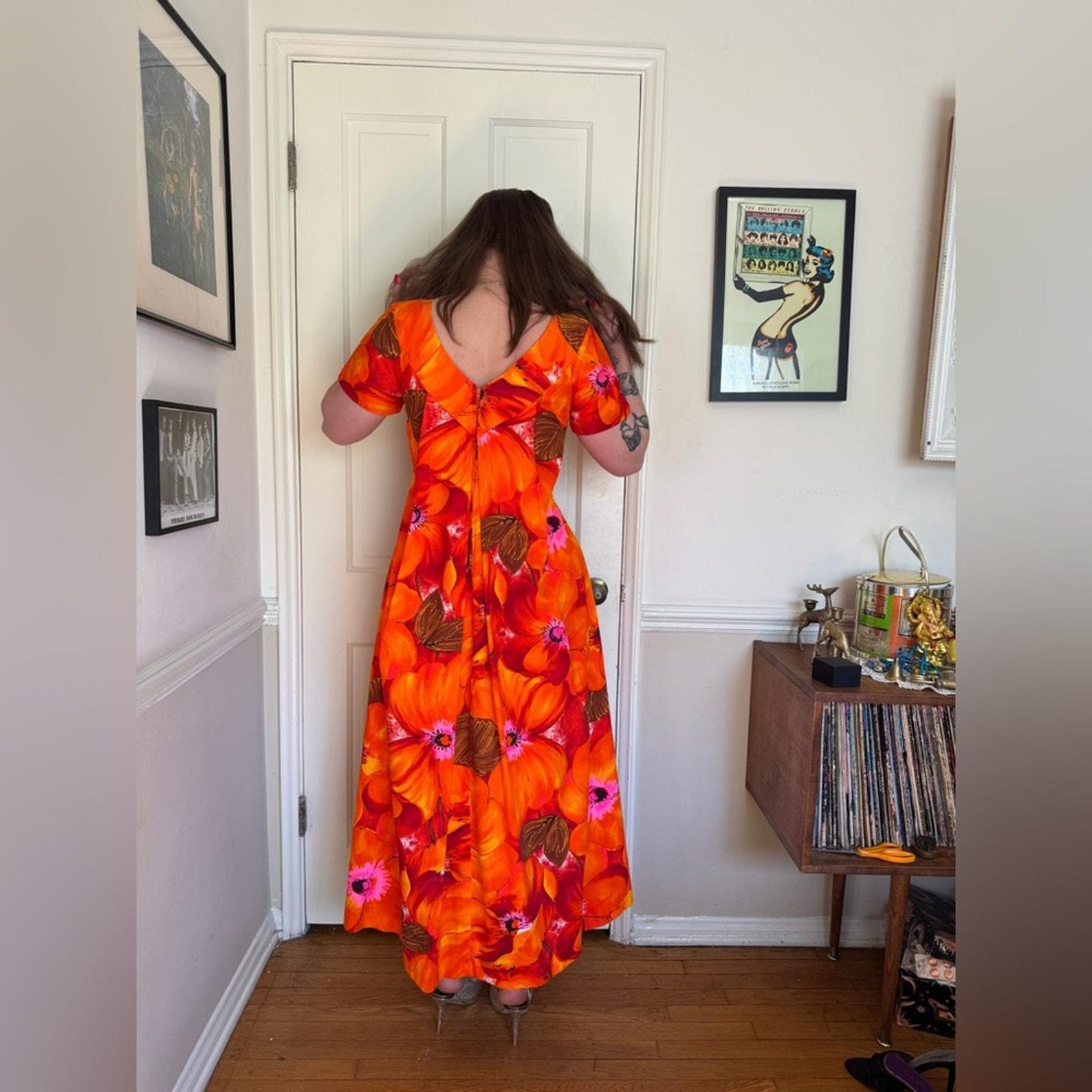 60s Vintage Alice Polynesian Bright Orange Hawaiian Bark Cloth Dress - Etsy
