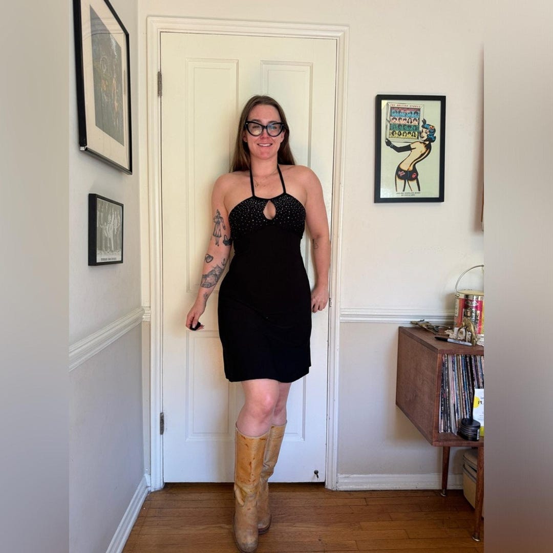 Y2K Vintage Halter Dress With Rhinestones and Cutouts - Etsy