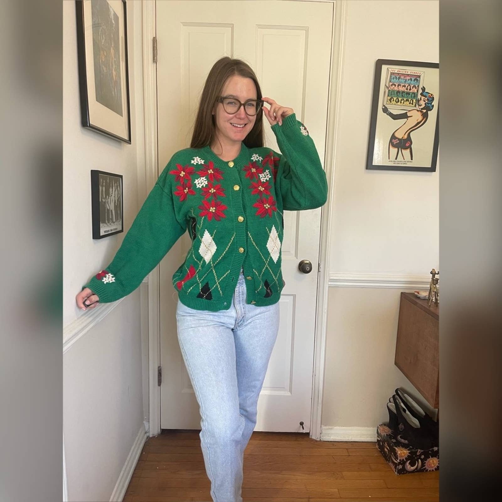 Y2K Vintage Preppy Argyle Holiday Sweater W. Poinsettia Flowers - Etsy