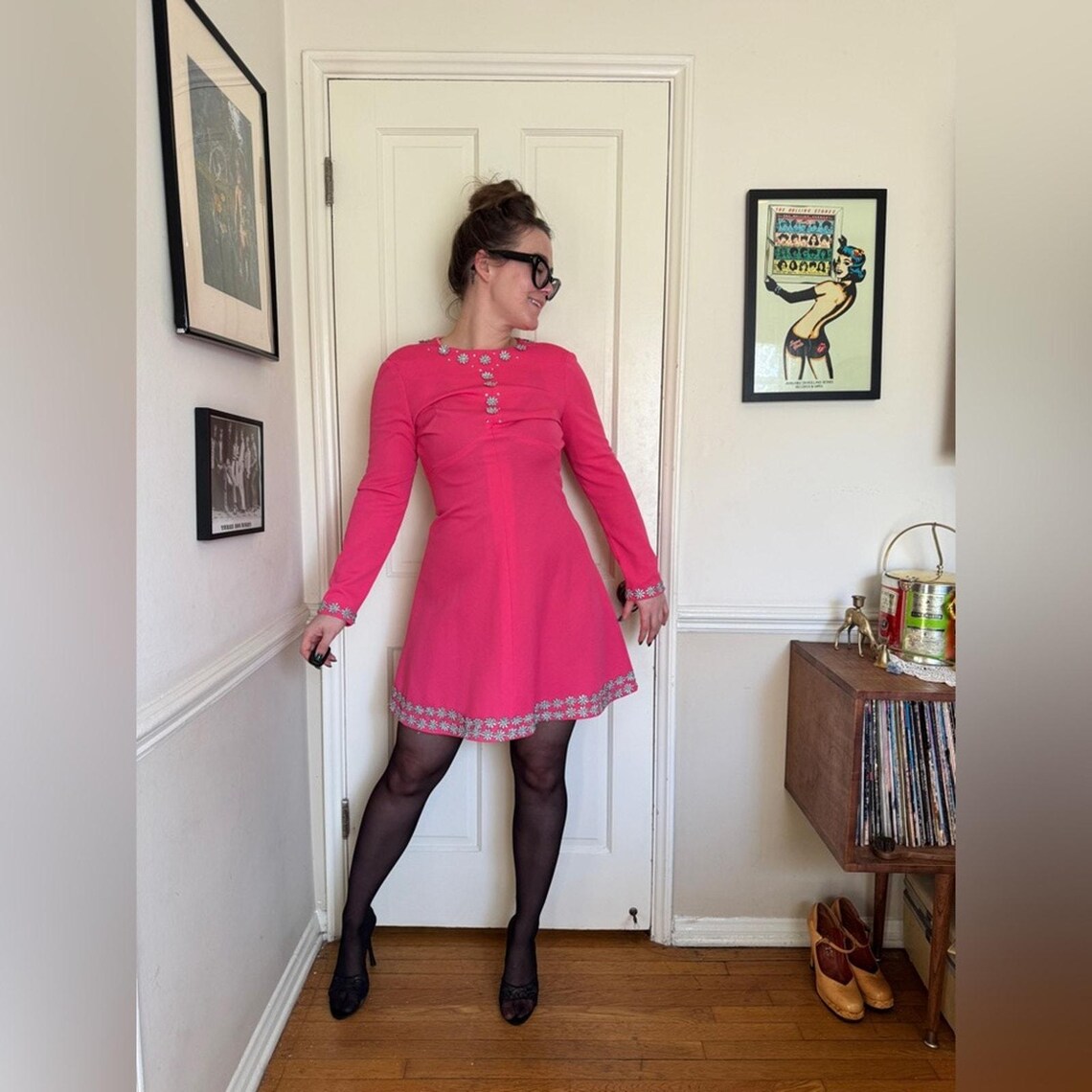 60s Vintage Bubble Gum Pink Long Sleeved A Line Mini Sz Sm - Etsy