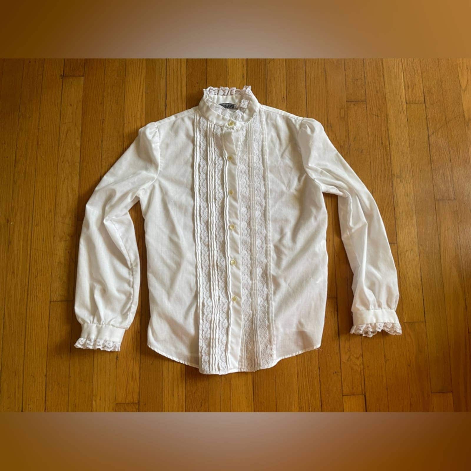 70s Vintage Victorian Style White Button up Top - Etsy