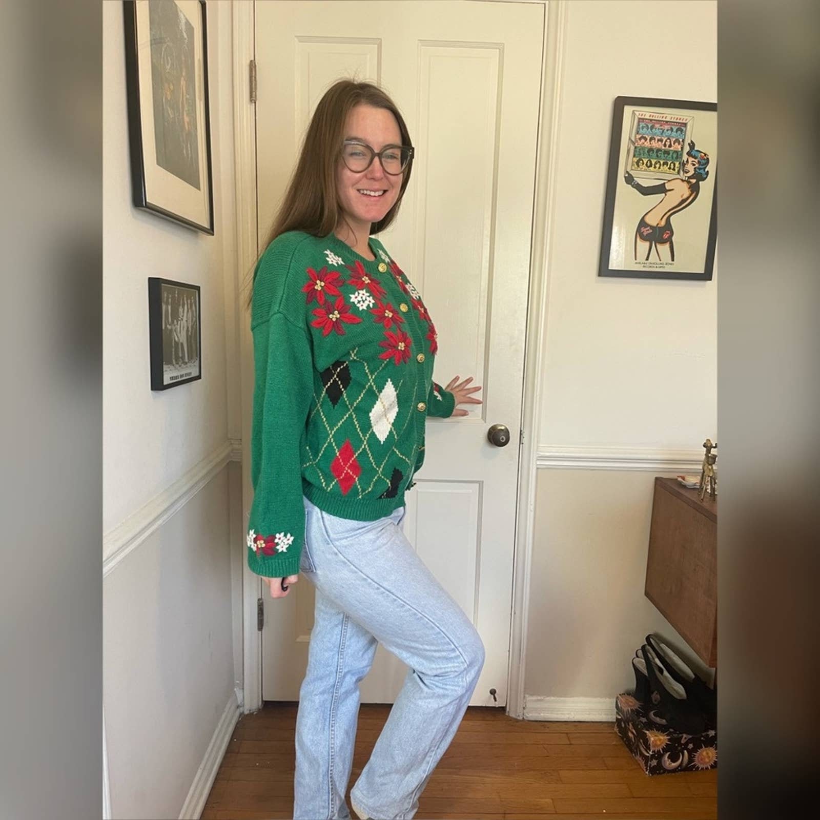 Y2K Vintage Preppy Argyle Holiday Sweater W. Poinsettia Flowers - Etsy