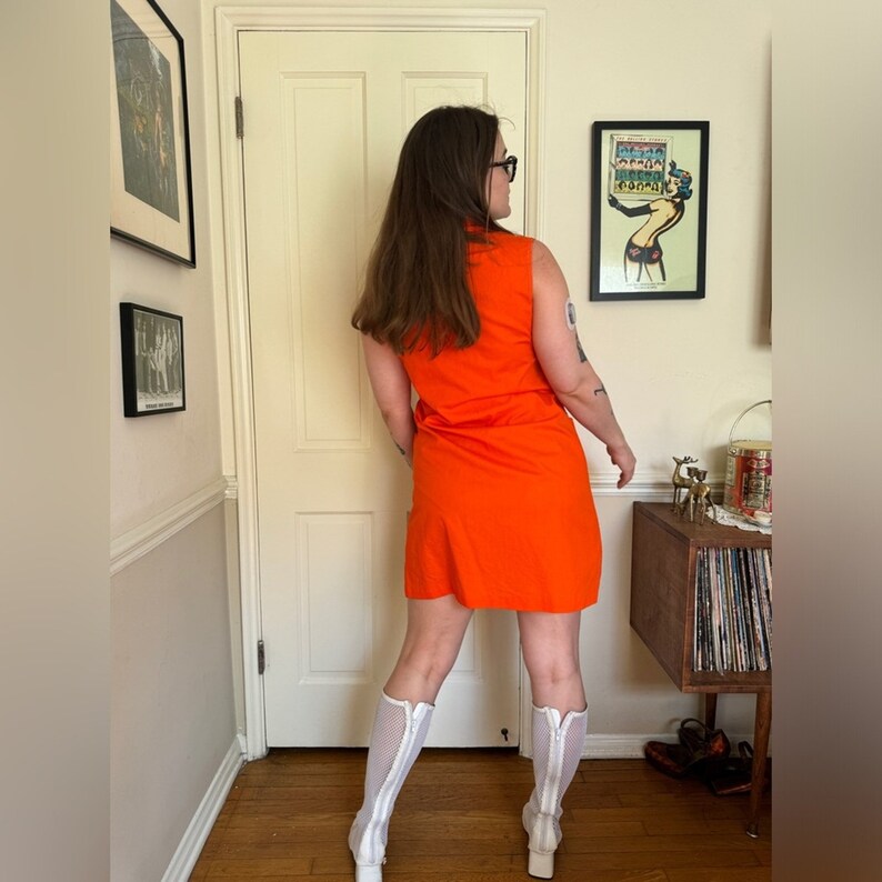 70s Vintage Bright Orange Front Zip House Dress - Etsy