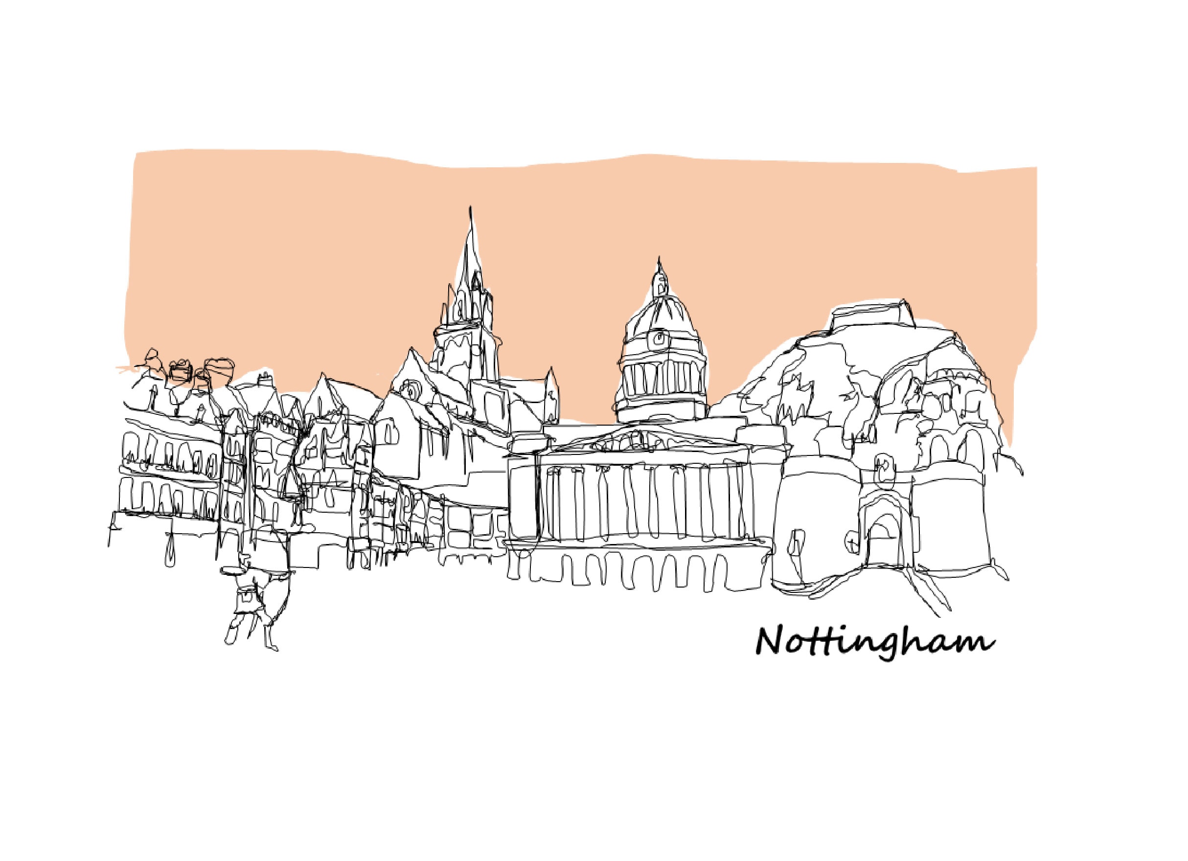 Nottingham Skyline City Print Line Drawing Illustration - Etsy UK