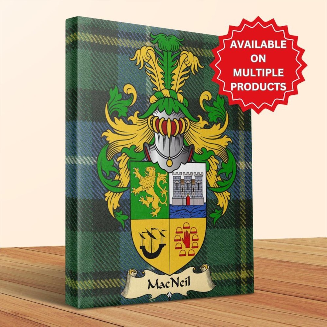Macneil Clan Mug, Scottish Clan Coat of Arms, Tartan Background ...