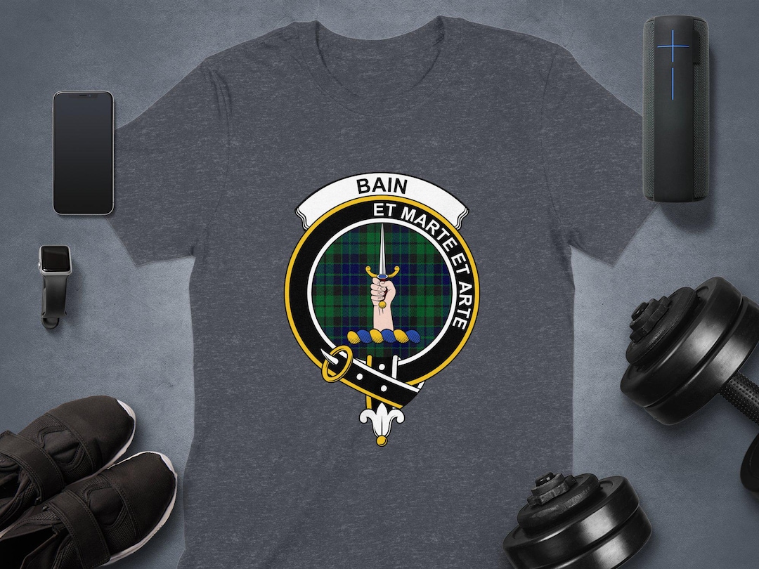 Bain Scottish Clan Crest on Tartan Background, Clan Bain Emblem Apparel ...