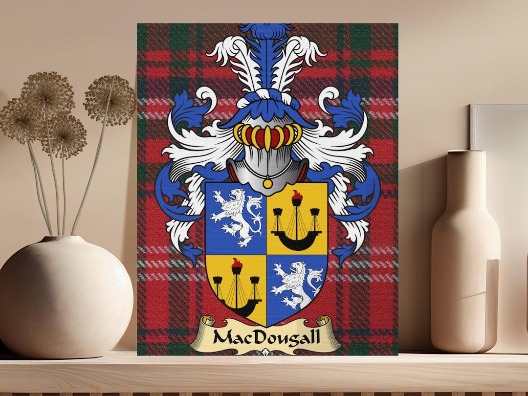 Macdougall Scottish Clan Coat of Arms Tartan Background Canvas Art ...