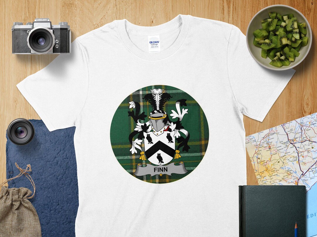 Finn Family Crest, Irish Surname Coat of Arms, Tartan Background ...