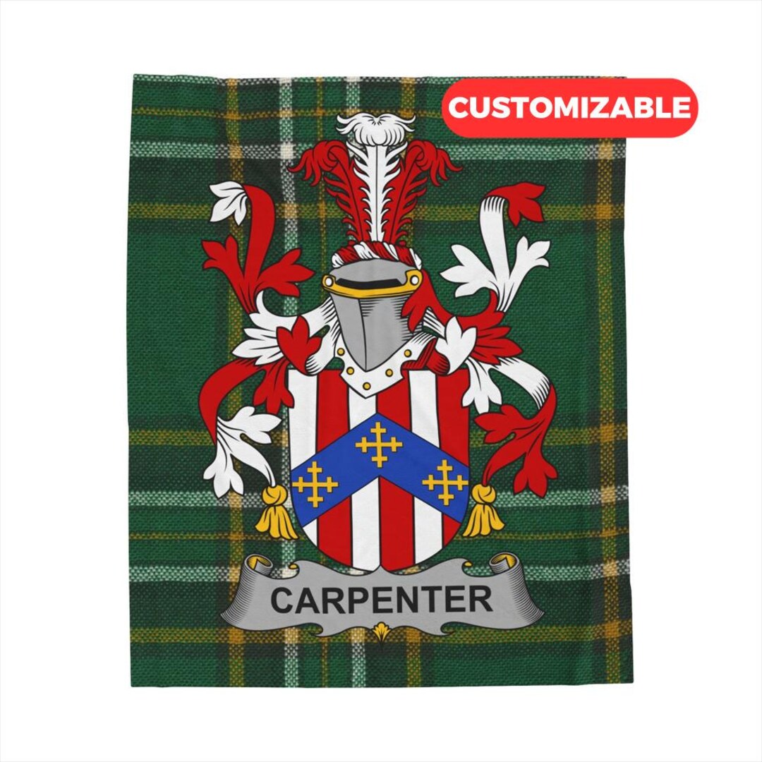 Carpenter Irish Coat of Arms Blanket, Family Name Heritage, Tartan ...