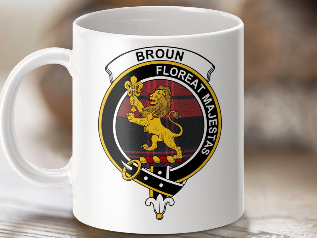 Broun Scottish Clan Crest and Tartan Mug, Scottish Pride Coffee Cup ...