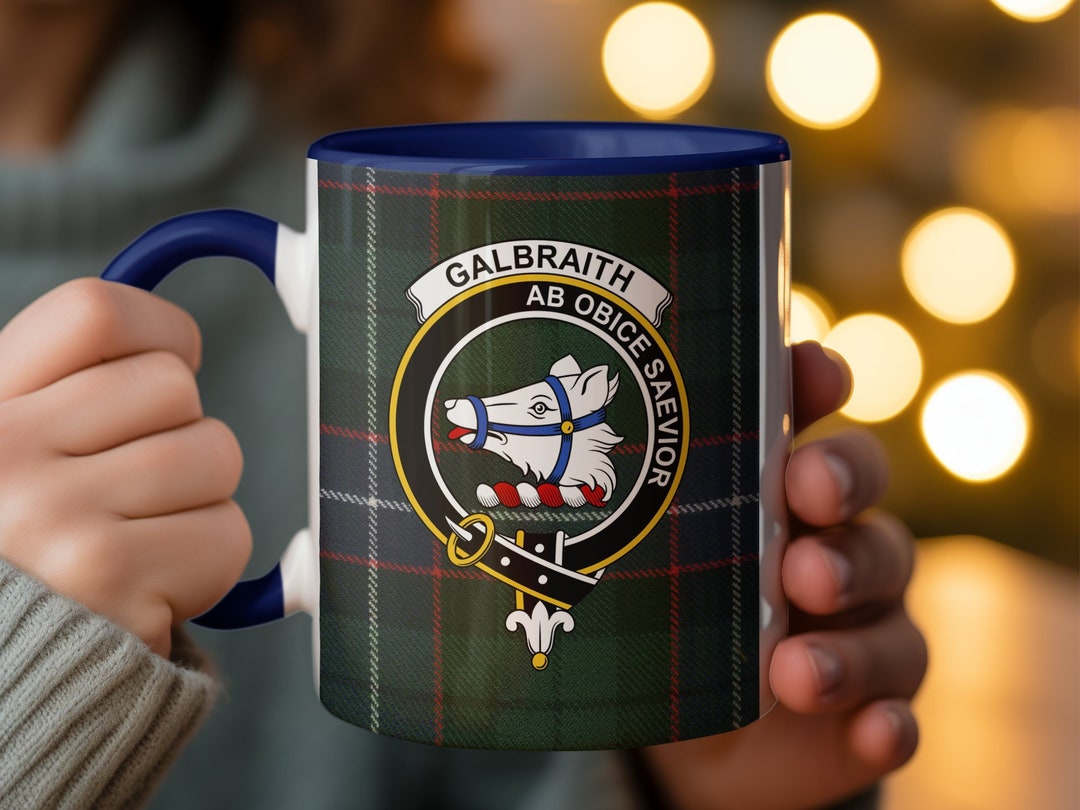 Scottish Clan Galbraith Crest Mug, Tartan Background Coffee Cup ...