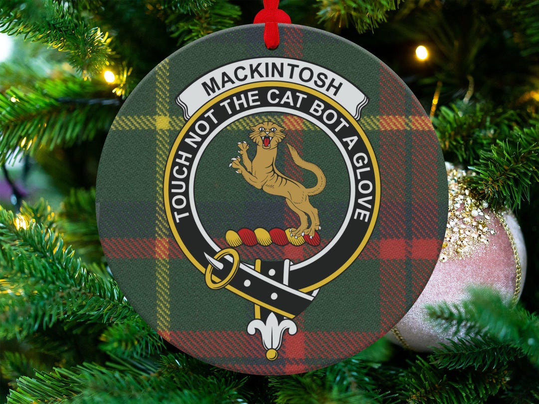 Mackintosh Scottish Clan Christmas Ornament, Scottish Crest on Tartan ...