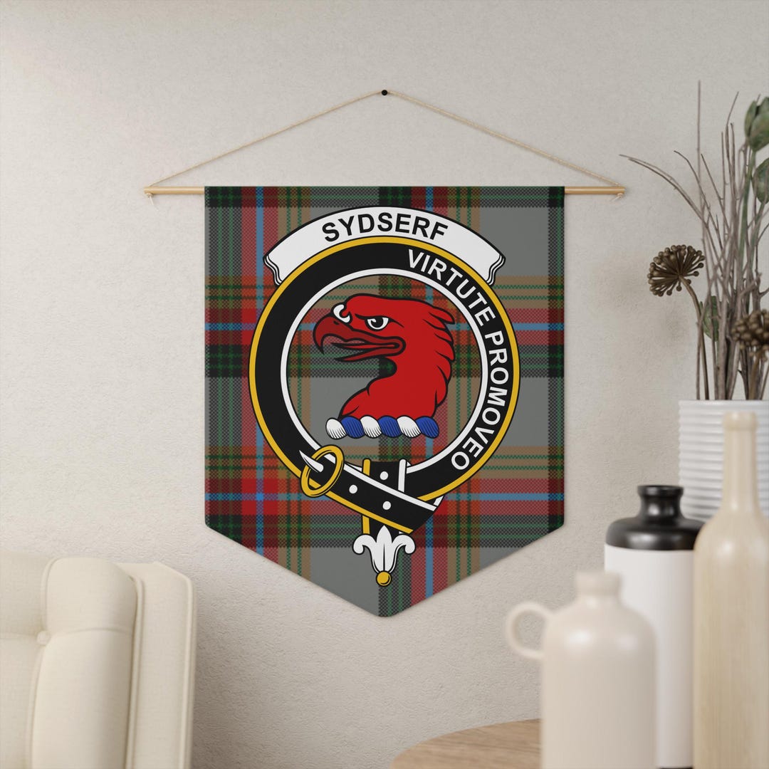 Sydserf Clan Crest Tartan Pennant: Scottish Heraldic Wall Decor ...