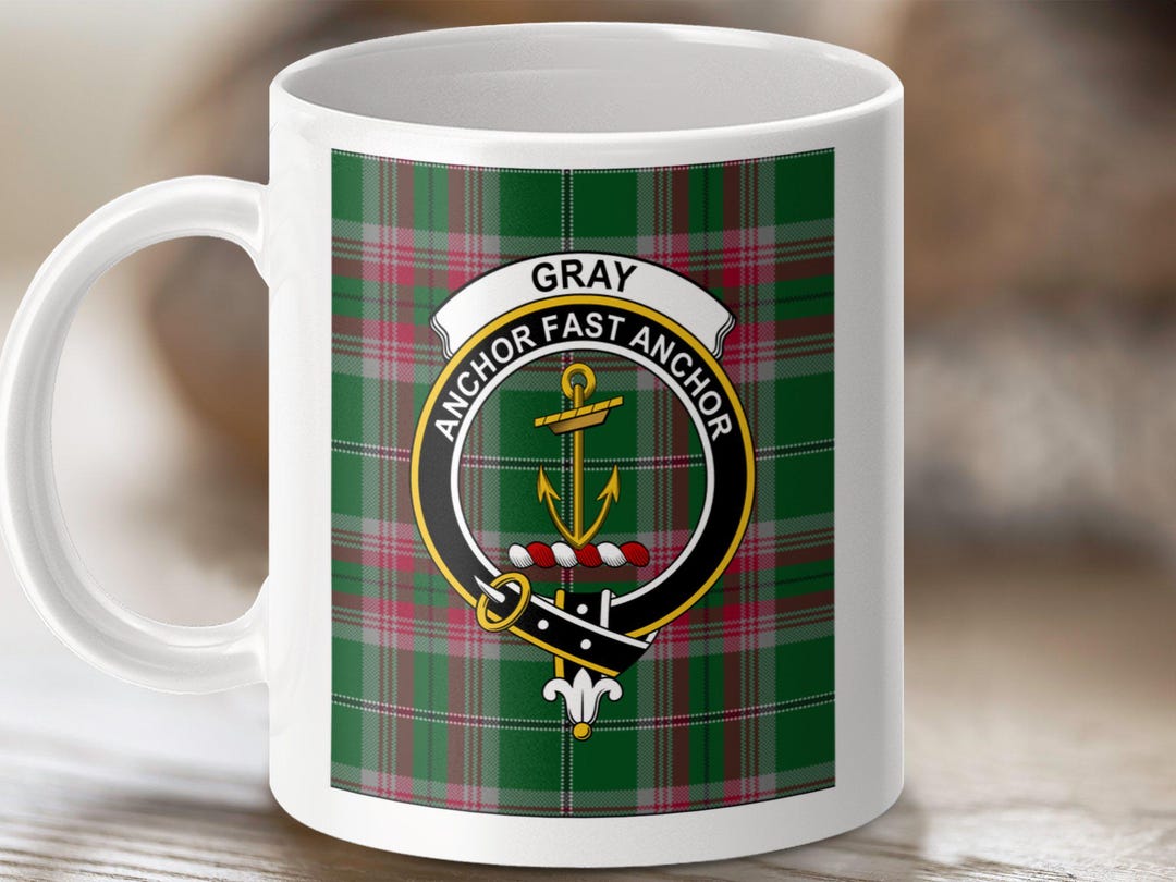 Gray Scottish Clan Mug, Tartan Crest Mug, Celtic Heritage Gift ...