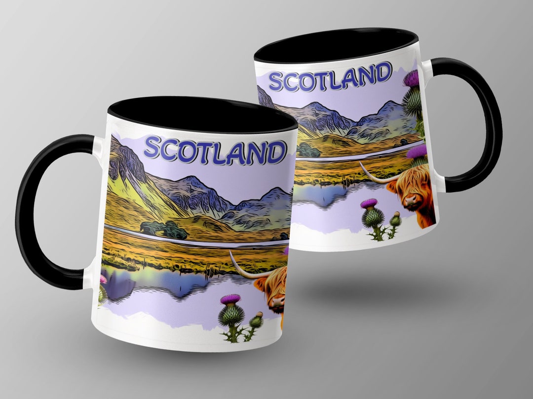 Scottish Highland Cow Ceramic Mug, Scenic Scotland Souvenir Mug ...