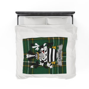 Carrell Irish Coat of Arms Blanket, Tartan Background Family Crest ...