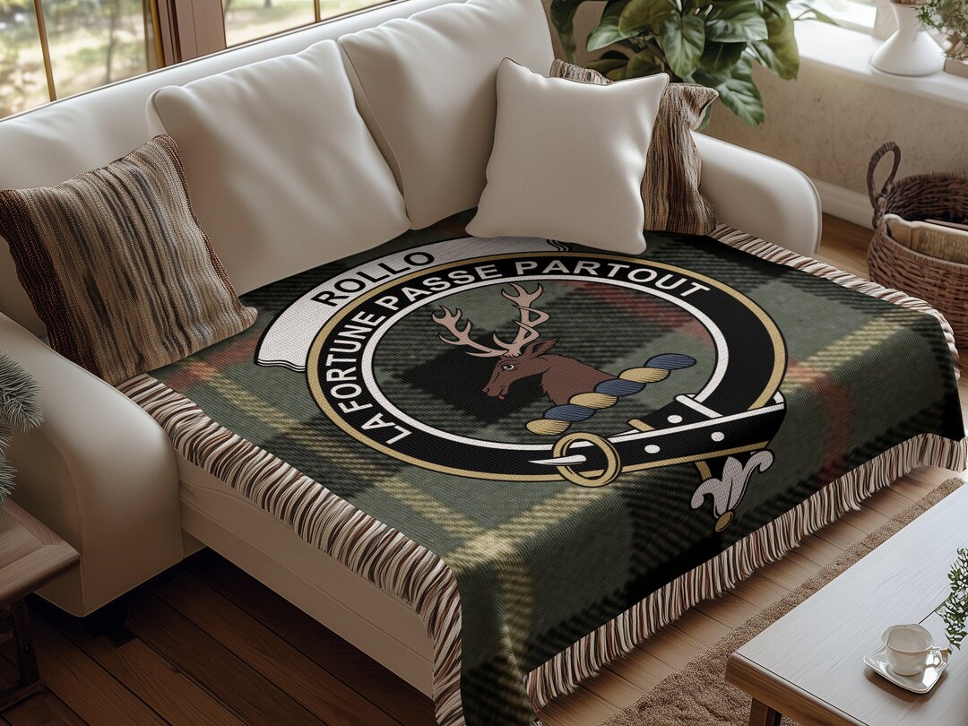 Rollo Scottish Clan Blanket, Woven Tartan Crest Design, Cozy Heritage ...