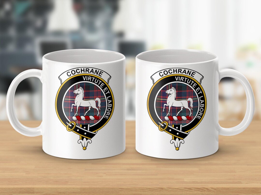 Cochrane Clan Crest Mug With Tartan Background, Scottish Family Crest ...