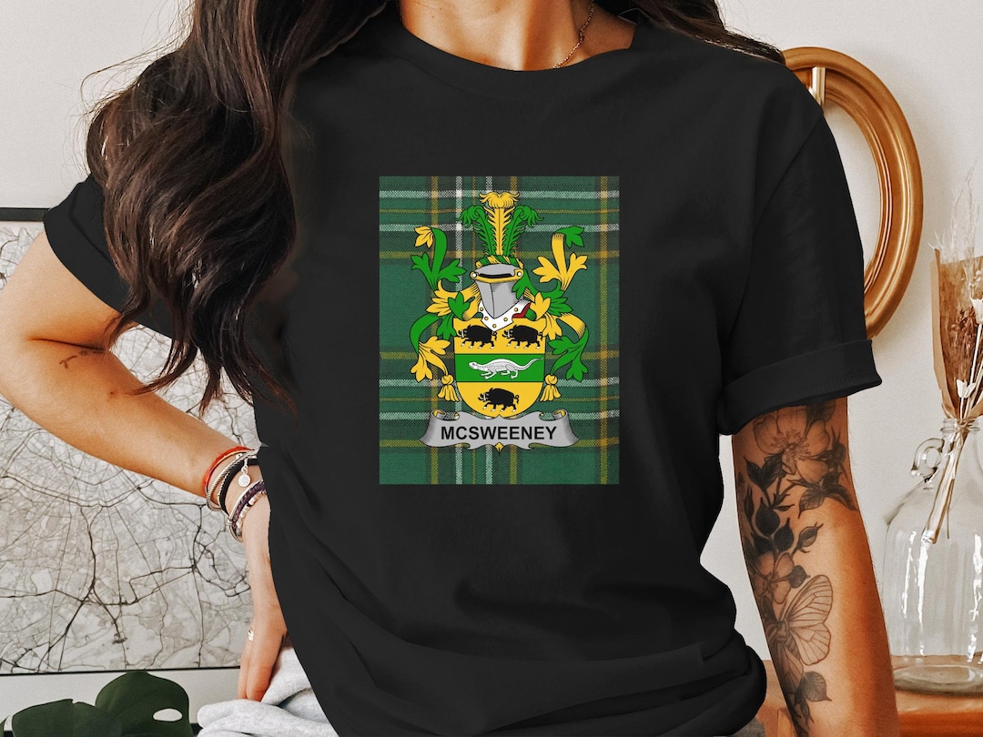 Mcsweeney Family Crest on Irish Tartan, Coat of Arms Hoodie, T-shirt ...
