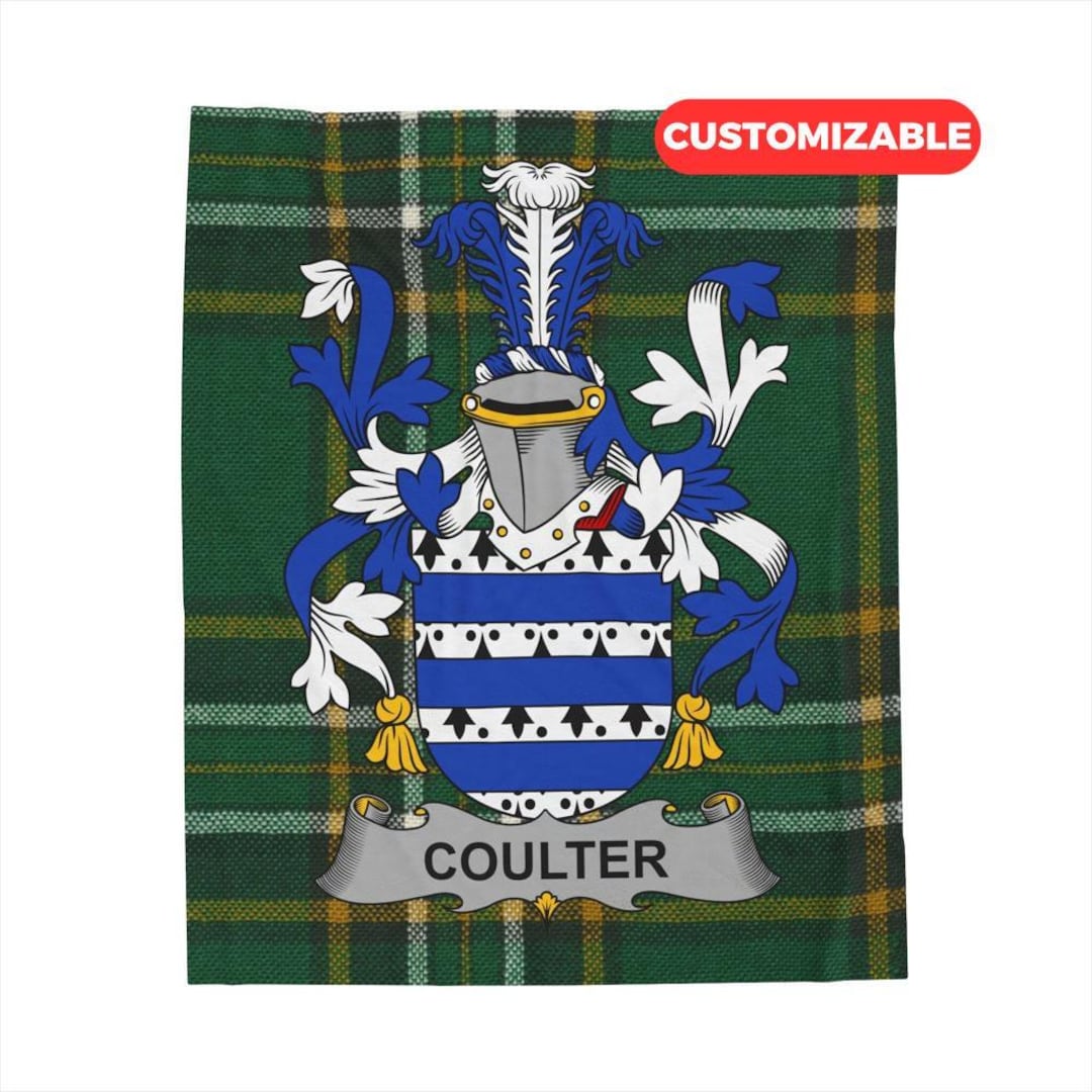 Coulter Surname Irish Coat of Arms Blanket, Family Heritage Throw ...