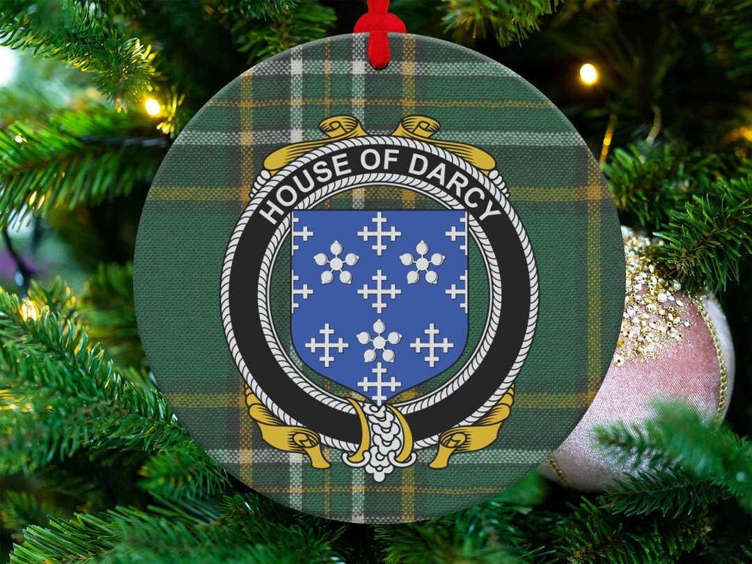 Darcy Irish Surname Crest Coat of Arms Ornament Irish Tartan Background ...