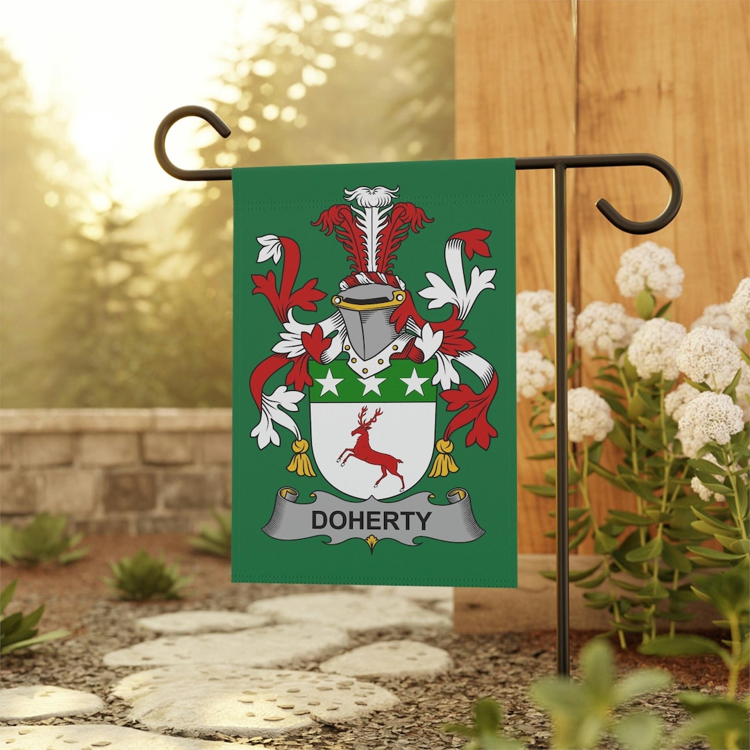 Doherty Family Coat of Arms Irish Flag, Irish Family Name Garden Banner ...