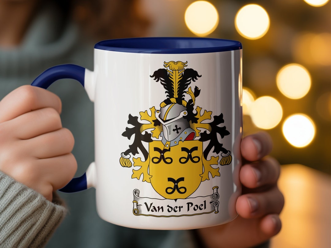 Van Der Poel Dutch Family Crest Customizable Surname Mug, 11oz White ...