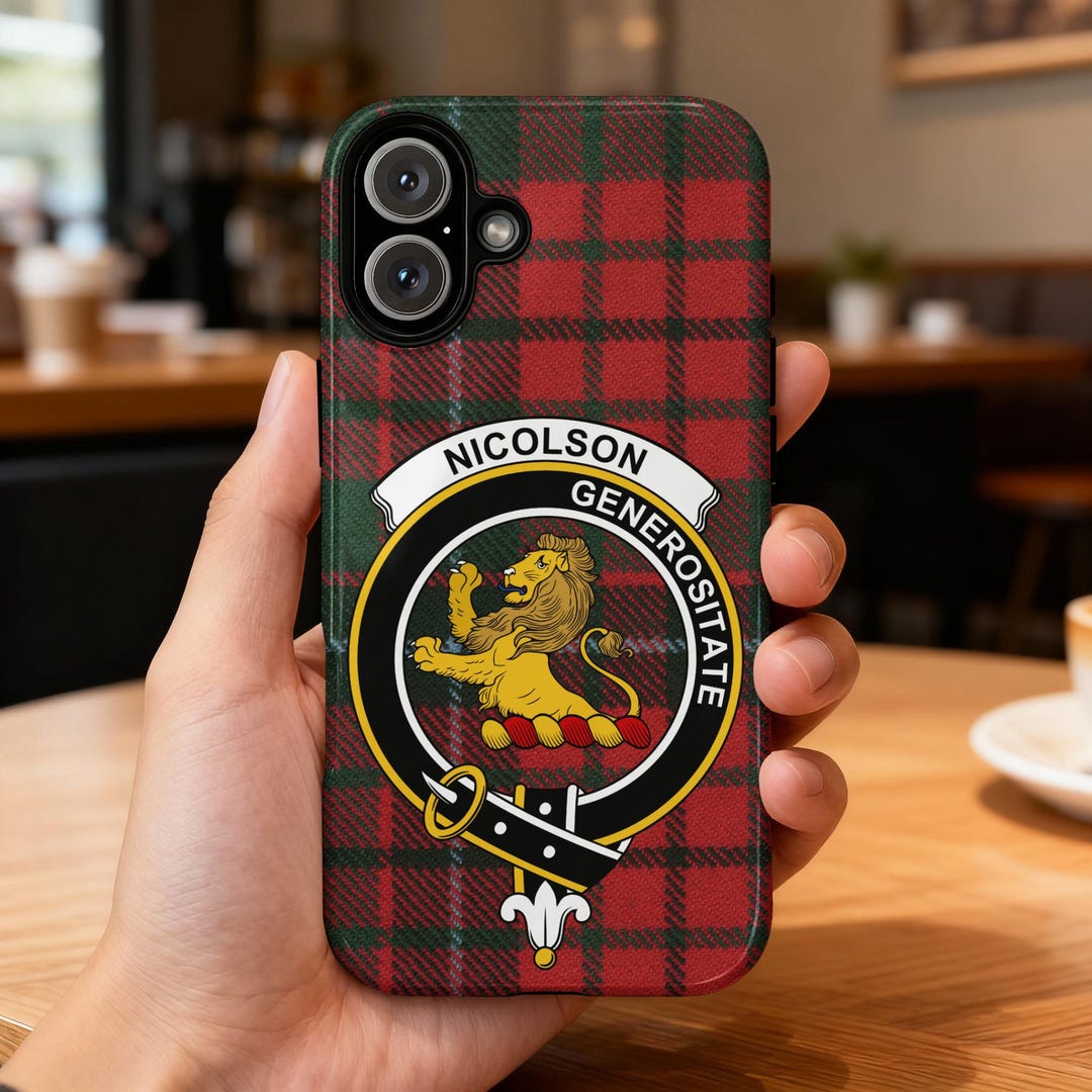 Nicolson Clan Tartan Cell Phone Case, Scottish Generositate Lion Crest ...