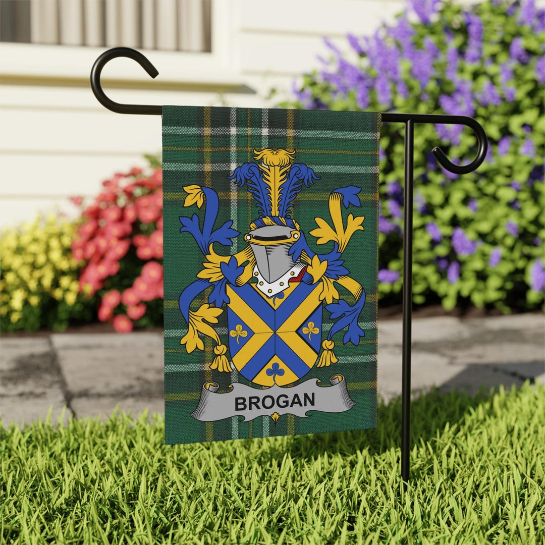 Brogan Irish Coat of Arms Garden Flag, Surname on Tartan, Family Pride ...