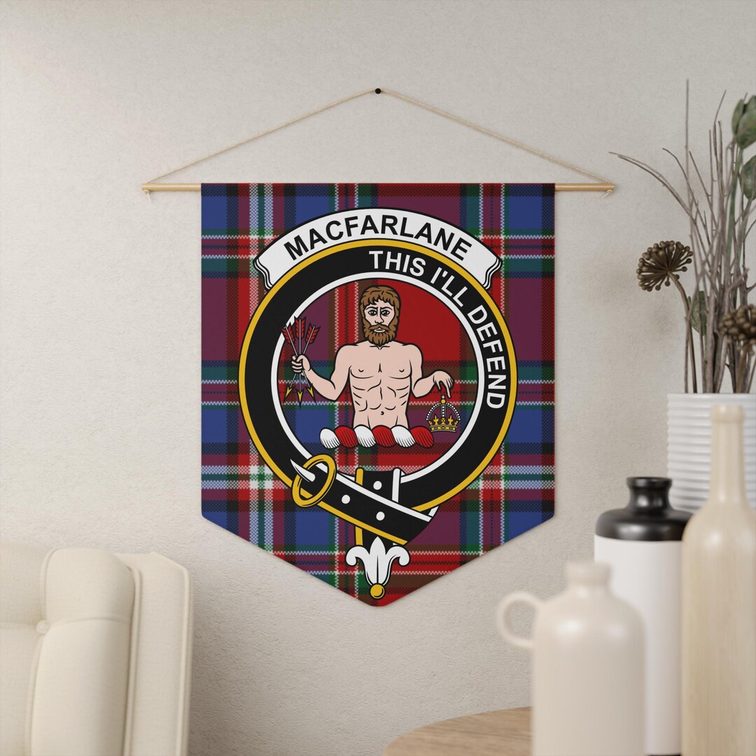 Macfarlane Pennant: Scottish Clan Crest, Tartan Background, Traditional ...