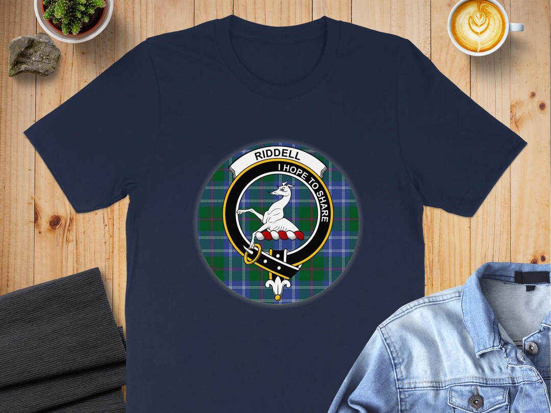 Riddell Scottish Clan Crest on Tartan Background, Unisex T-shirt ...