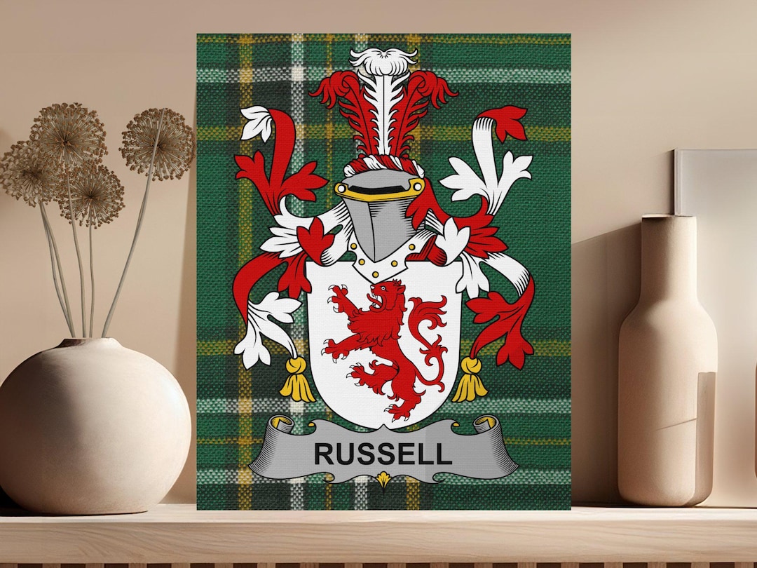 Russell Irish Surname Coat of Arms Canvas Wrap, Family Crest on Irish ...