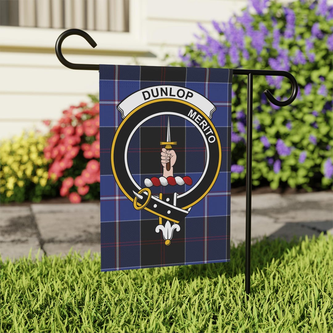 Scottish Clan Dunlop Garden Flag, Crest on Tartan Background Banner ...