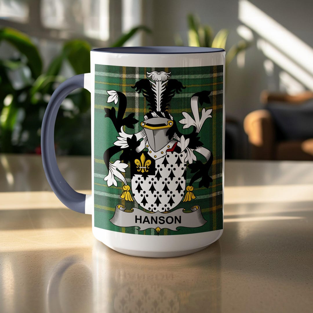 Hanson Irish Coat of Arms Mug, Surname Gift, Family Name Mug, Heritage ...