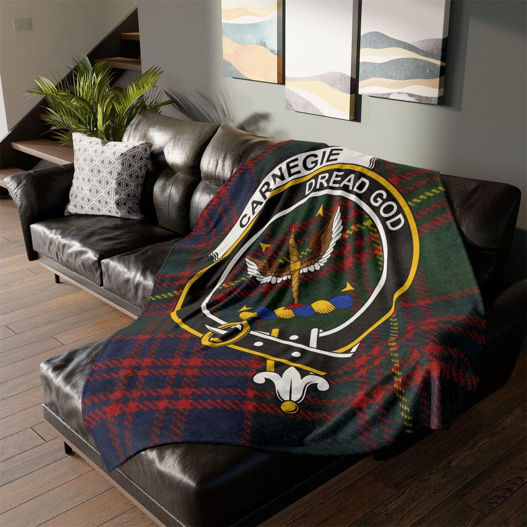 Carnegie Clan Crest Tartan Blanket, Scottish Clan Carnegie Plaid ...