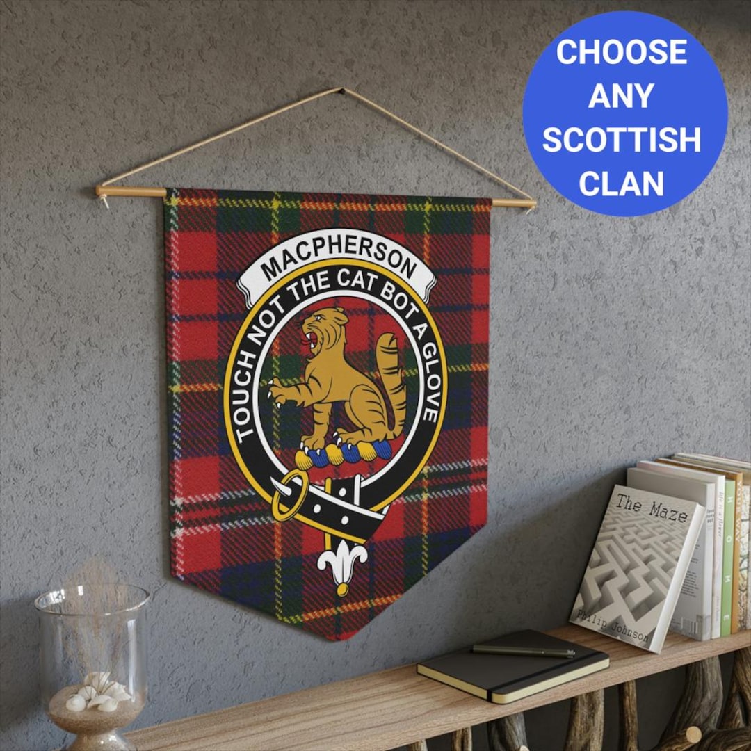 Clan Macpherson Scottish Clan Wall Pennant, Clan Motto Decor, Tartan ...
