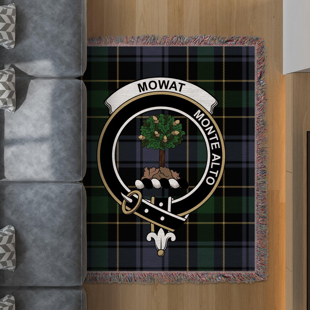 Mowat Clan Crest on Tartan Background Woven Blanket, Scottish Heritage ...