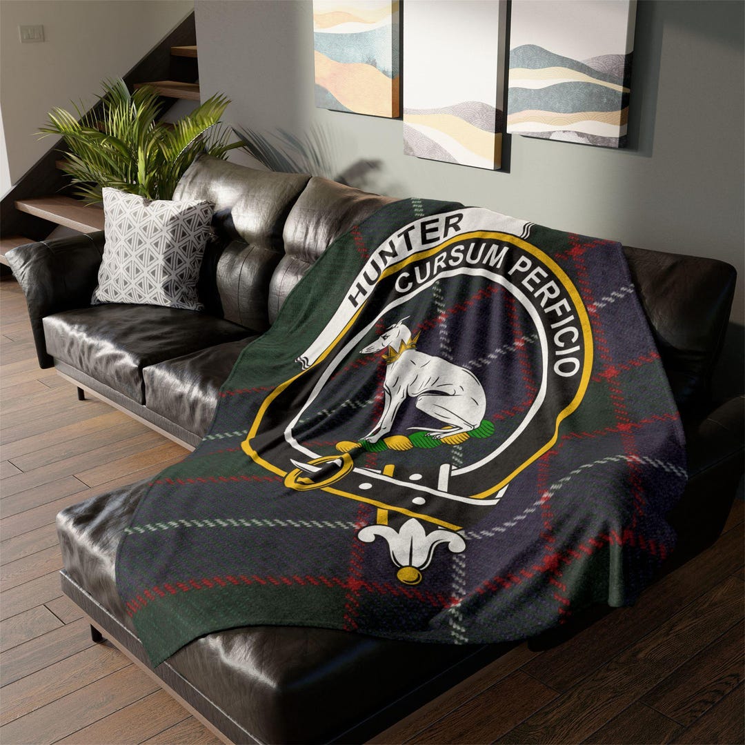 Hunter Scottish Clan Tartan Crest Soft Polyester Minky Blanket Cozy ...