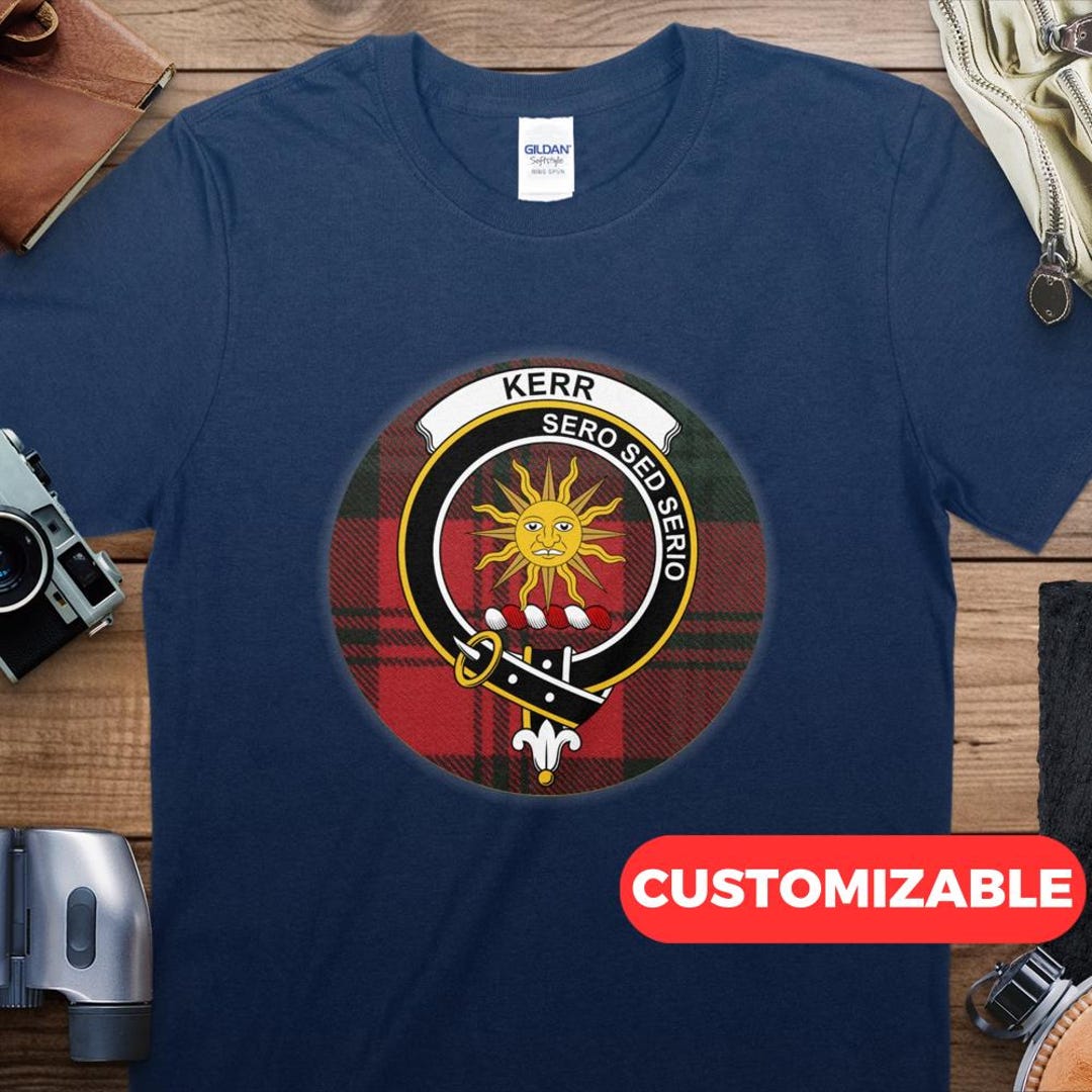 Kerr Scottish Clan Crest on Tartan Background, Scottish Heritage T ...