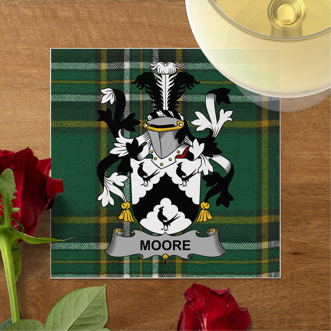 Custom Moore Family Crest on Irish Tartan Luncheon Napkins, Perfect for ...