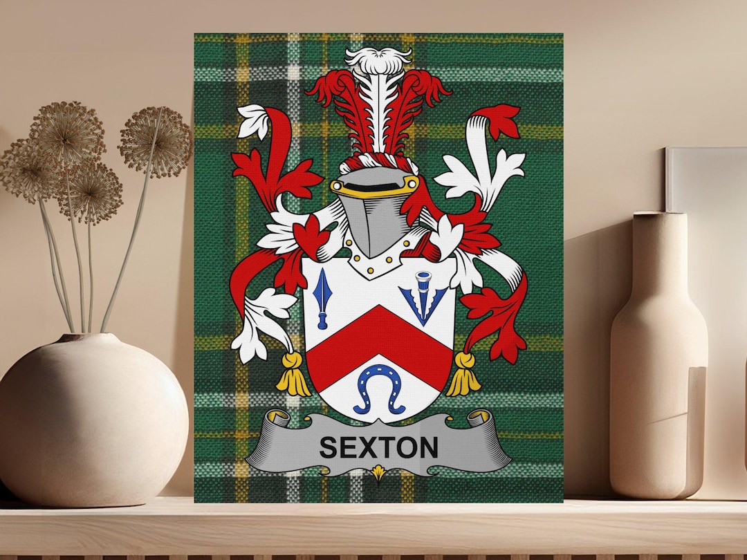 Sexton Coat of Arms Tartan Canvas, Irish Family Crest Art, Heritage ...