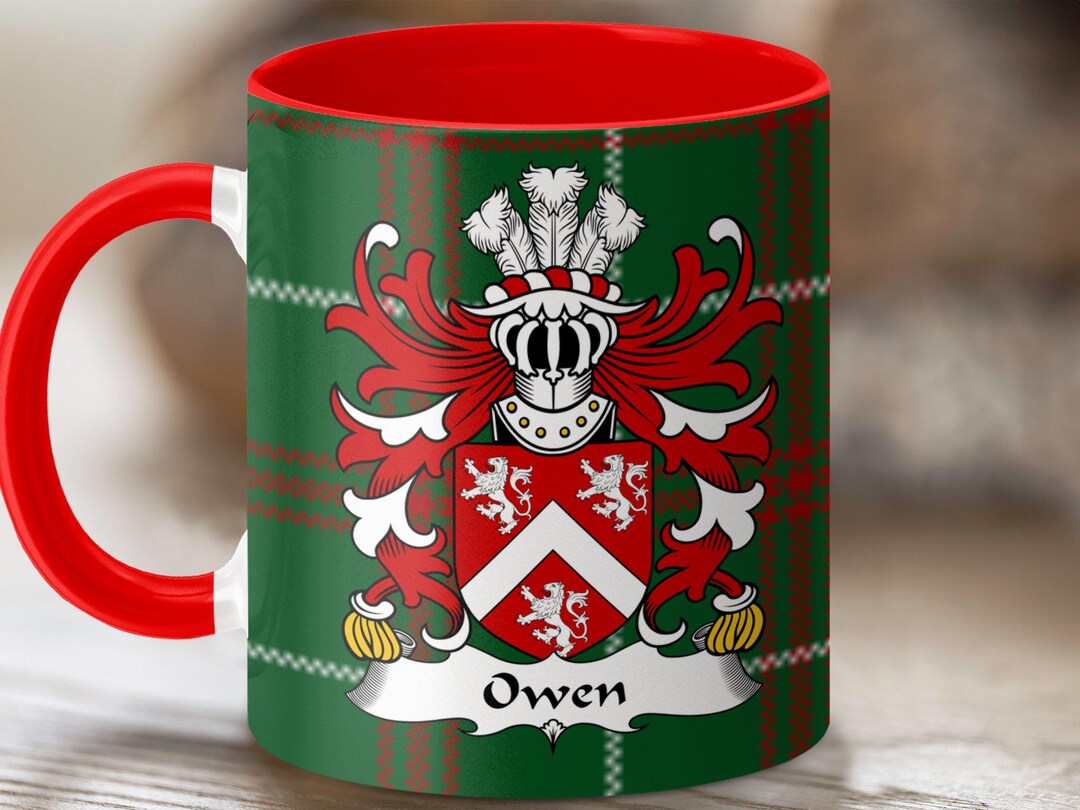 Owen Welsh Surname Mug, Welsh Family Crest, Wales National Tartan ...