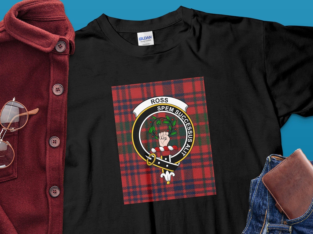 Ross Scottish Clan Crest Tartan Background, Scottish Heritage Apparel ...