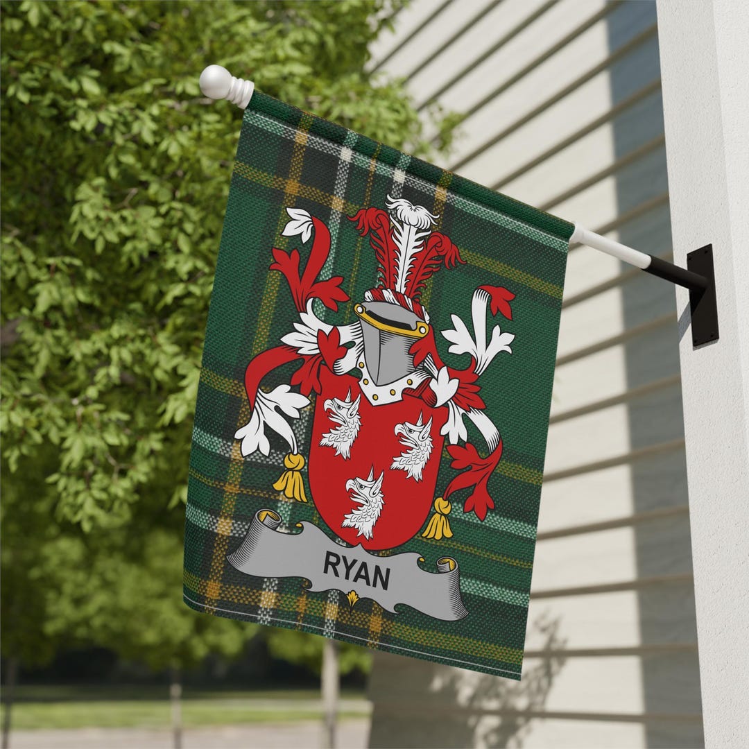 Ryan Irish Coat of Arms Garden Flag, Surname on Tartan, Family Heritage ...
