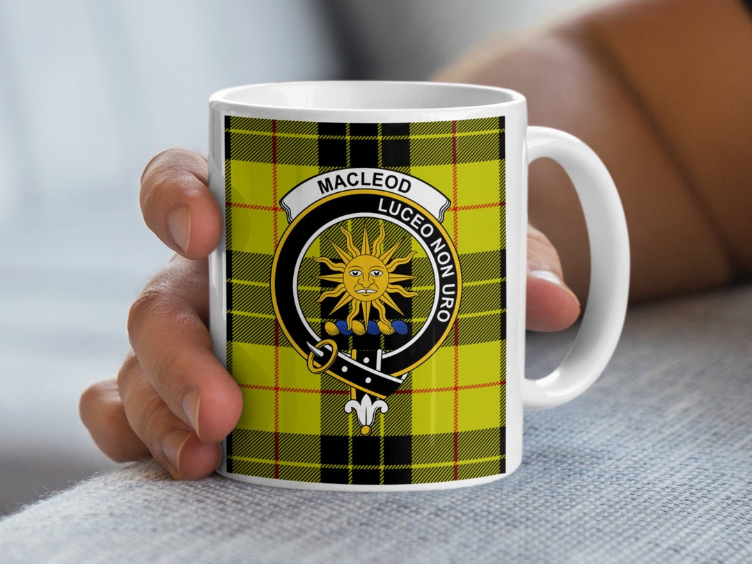 Macleod Clan Tartan Mug, Clan Crest Coffee Cup, Luceo Non Uro Quote ...