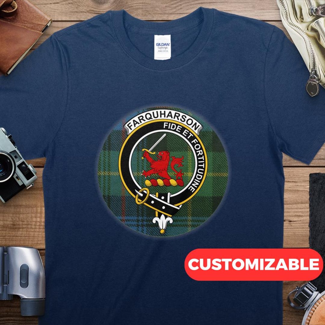 Farquharson Clan Crest Tartan Background, Scottish Clan Emblem Tee ...