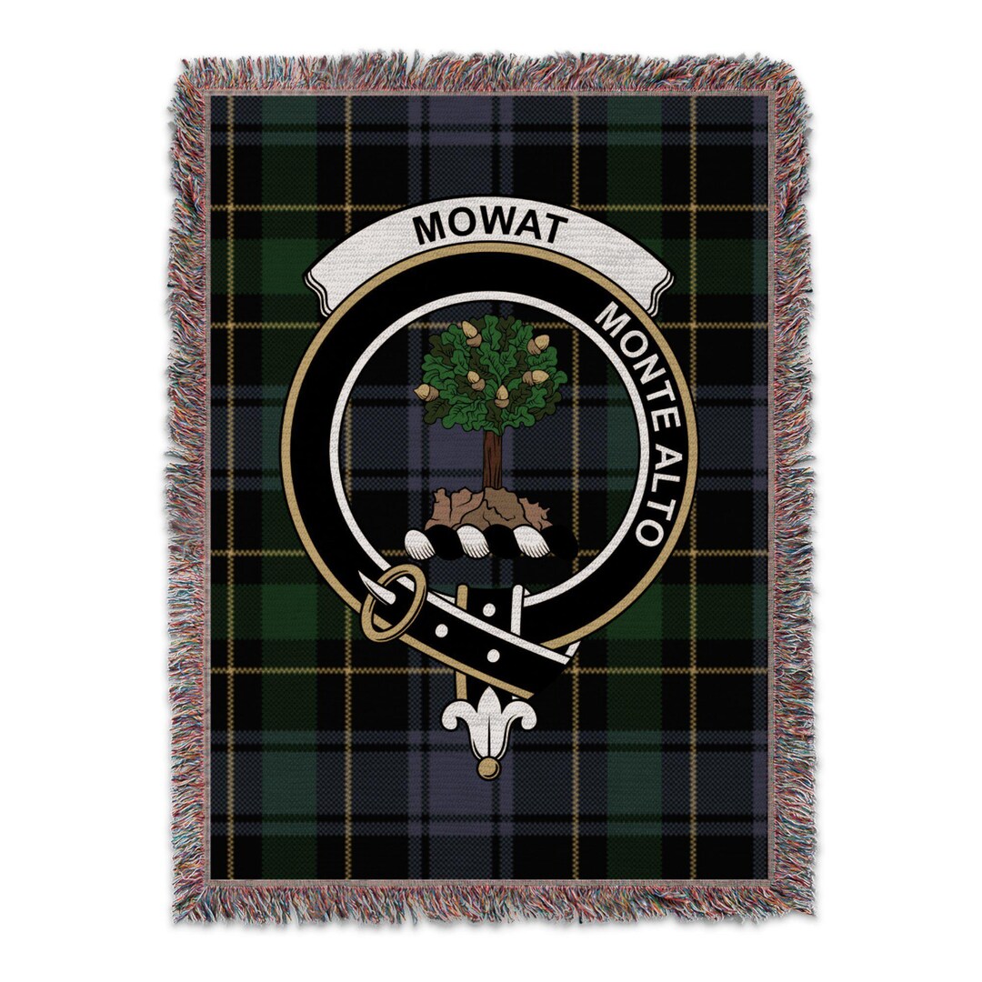 Mowat Clan Crest on Tartan Background Woven Blanket, Scottish Heritage ...