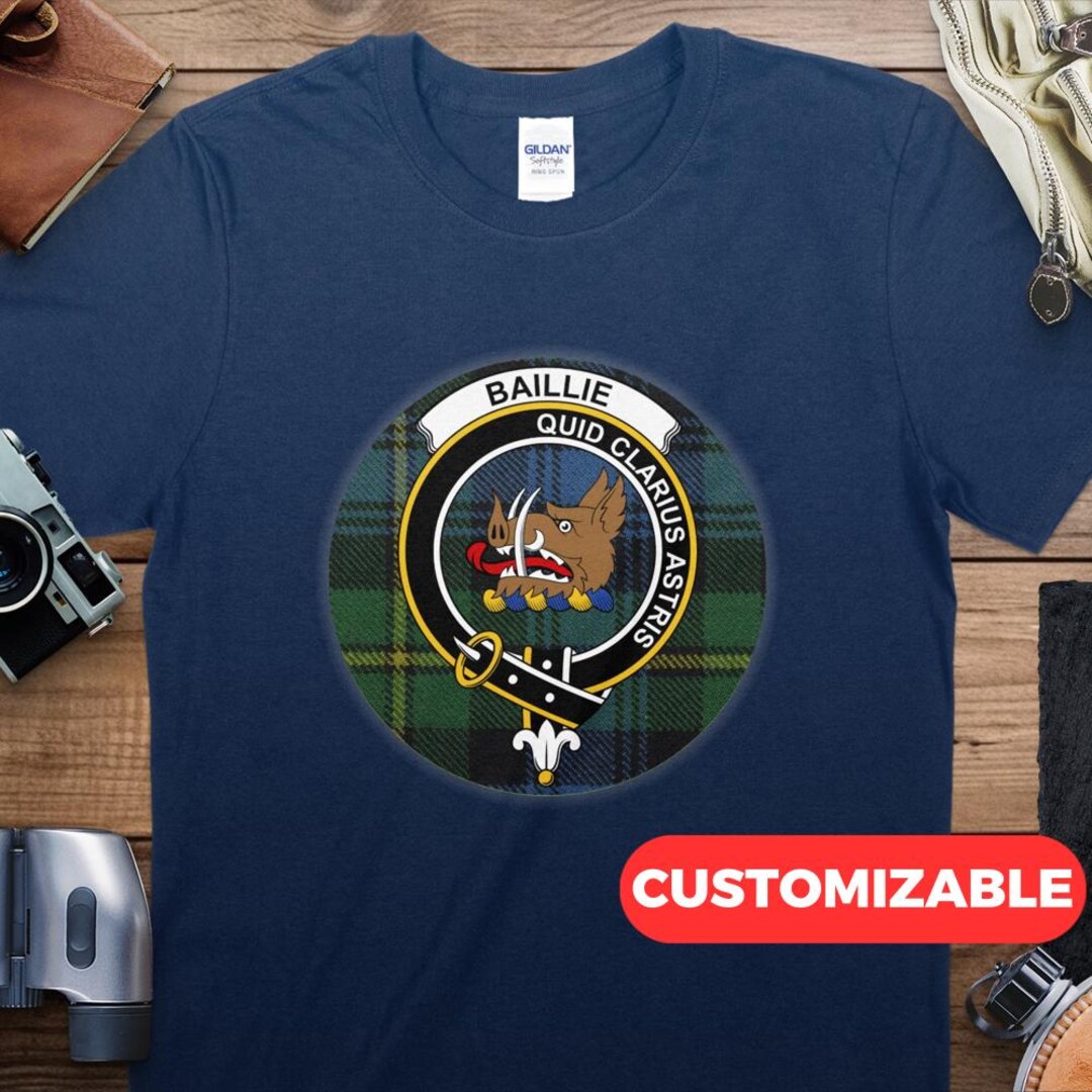 Baillie Clan Crest on Tartan Background, Scottish Heritage T-shirt ...