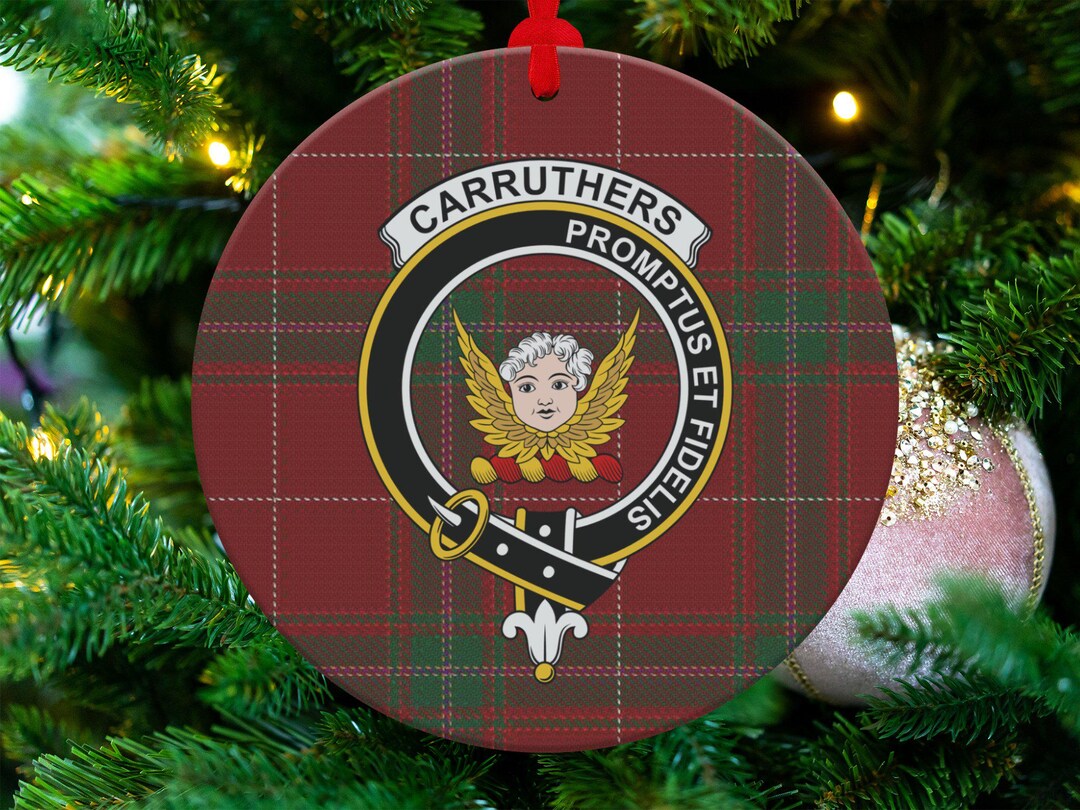 Carruthers Clan Crest Christmas Ornament, Tartan Background, Metal or ...