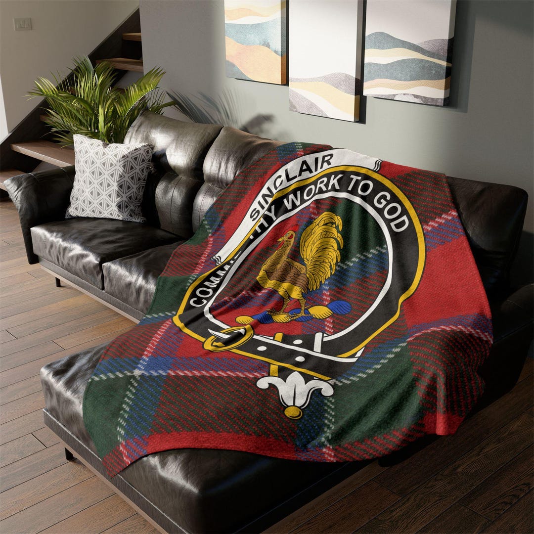 Sinclair Scottish Clan Crest Tartan Soft Minky Blanket Family Heritage ...
